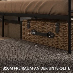 HOMCOM ocelový rám dvojité postele 160x200cm s integrovanými laťkami, čelem a nohama, úložným prostorem pod postelí, černý