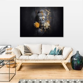 Obraz na plátně, Buddha socha květiny - 60x40 cm