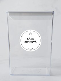 KÁVA ZRNKOVÁ – bílá samolepka na dózu, tučné písmo, 5 cm | DomaLEP