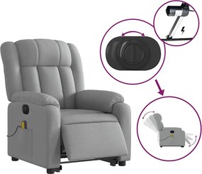 Elektrické zvedací masážní polohovací křeslo světle šedé textil 3205352