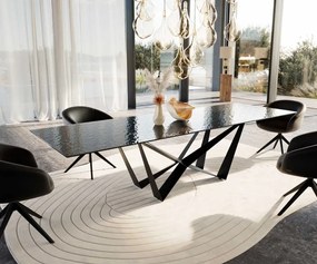 Jídelní stůl Edge 300x100 Reliéfní sklo kouřově černá 3D design podnož