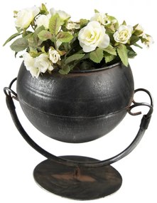 Černý antik kovový květináč na noze Niels – 19x15x19 cm