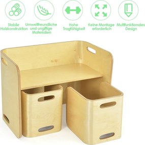 Costway 3 kusový dětský stůl set židlí dětská sedací skupina dřevěný dětský