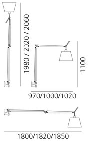 Artemide Tolomeo Wall Mega černá lampa se stmívačem, 1x150W E27, černé stínítko prům. 42cm, max. délka 185cm