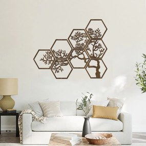 dřevo života Dřevěný strom na zeď HEXAGON Zvolte barvu dekoru: Ořech, Rozměry šxv (cm): 95x76