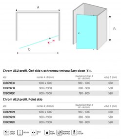 Mereo Lima sprchové dveře pivotové 800 x 0 mm