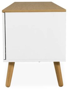 Bílý TV stolek s nohami z dubového dřeva Tenzo Dot, šířka 192 cm