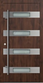 Vchodové dveře s ocelovým opláštěním FM Turen model DS06 Orientace dveří: Levé, otevírání dovnitř, Dekor: Ořech, Standardní rozměr dveří včetně rámu: 100 cm x 210 cm - vnější rozměr rámu