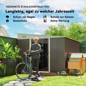 Outsunny přístřešek 8.9 ㎡ Ocelový zahradní přístřešek s jednoplášťovou střechou a posuvnými dveřmi, větrací otvory, 280x345x201cm, šedý| Aosom