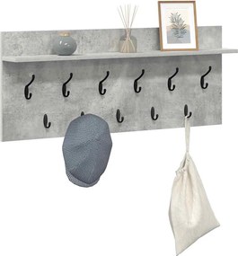 věšák, nástěnný, 1 prkno, háčky, kompozitní dřevo, 40x100x12 cm, beton šedá, Dekorino TK20260019