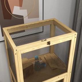 Klec pro křečka nebo myš PawHut, dřevěná pro malá zvířata, 5 úrovní s žebříkem, domeček, houpačka, odnímatelný tác, dávkovač vody, 54 x 38 x 131 cm, …
