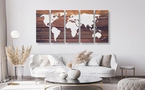 5-dílný obraz mapa světa s dřevěným pozadím Varianta: 100x50