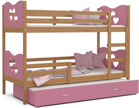 Patrová postel pro 3 děti - přírodní - 200 x 90 cm