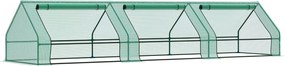 Outsunny Voděodolný a UV-odolný Zahradní Skleník se 3 Rolovacími Okny, Mini Rostlinný Skleník ze Základního Oceli a Polyetylenu, 400x100x80 cm, Zelený