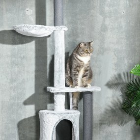 Stropní škrabadlo PawHut výškově nastavitelné 225-255 cm s ochranou proti překlopení Jeskyně pro kočky Škrabadla Hrací míč Grey | Aosom.de