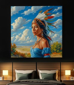 Obraz na plátně - Indiánská žena Jemný vánek FeelHappy.cz Velikost obrazu: 140 x 140 cm