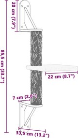 Nástěnné škrabadlo pro kočky se sloupkem tmavě šedé 85,5 cm 172394