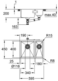 GROHE 31577SD1 - Kuchyňský dřez K700U 595 × 450 mm nerez