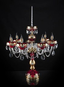 Luxusní vysoká stolní lampa se 7 rameny z rubínového malovaného skla