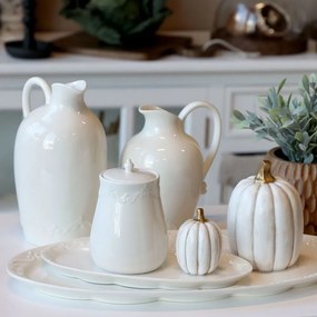 Bílá antik dekorace dýně Pumpkin gold - Ø 8*13 cm