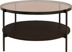 Hnědý kulatý konferenční stolek se skleněnou deskou ø 84 cm Hassel – Unique Furniture