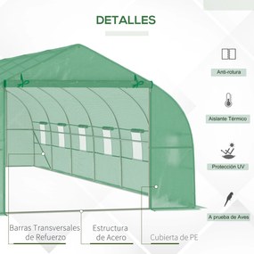 Outsunny Zahradní Greenhouse Tunel 8x3x2 m se 12 Okny a Rolovacím Dveřmi pro Pěstování Rostlin Rajčat a Zeleniny - Ocel a PE 140 g/m² Zelená