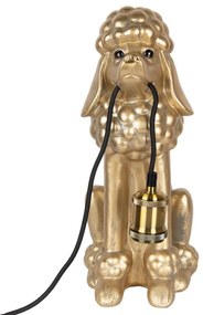 Zlatá stolní lampa pes pudl s žárovkou v tlamě 27x16x38 cm