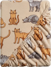 Prostěradlo mikroplyš COLORED CATS 200x200 cm krémové