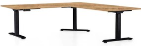 Výškově nastavitelný stůl OfficeTech Angle, 180 x 200 cm, černá podnož, dub zlatý
