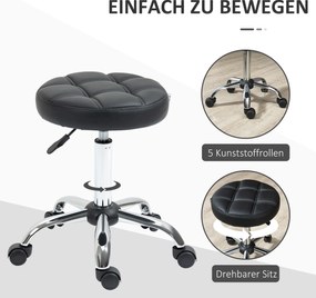 Vinsetto Roll Stool Výškově nastavitelná otočná pracovní stolička černá Ø35,5 cm, umělá kůže pro kancelář a salon 51-67 cm | Aosom.de
