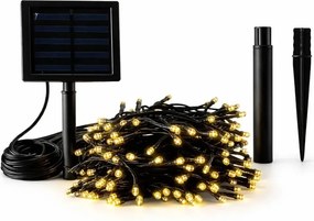 LED venkovní solární světýlka na zahradu, 20 m, teple bílá, 200 diod, černý kabel, IP44, solární panel