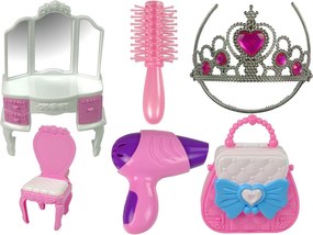 LEAN Toys Princeznovský stan pro děti kosmetický salon růžový s korunkou