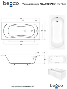 Hopa ARIA PROSAFE 140 x 70 cm VANARIA140PROS+OLVPINOZ akrylátová vana vč. noh