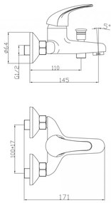 Baterie vanová, 100mm, ram. 9cm, 35mm, chrom, BALLETTO