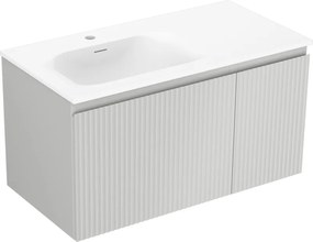 Mexen Rivel, koupelnová skříňka 90 cm s umyvadlem Vela na levé straně, 1S, 1D, drážkovaná, šedá matná/bílá matná - 91A23-09047-3-BBFF62-W23L01