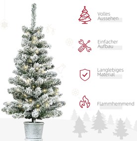 HOMCOM Mini vánoční stromek Ø40x90 cm, umělý sníh, 60 LED, nehořlavý, plast, zelená/bílá