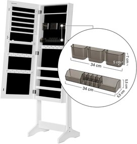 SONGMICS Šperkovnice stojící se zrcadlem bílá 41 x 152 x 37 cm