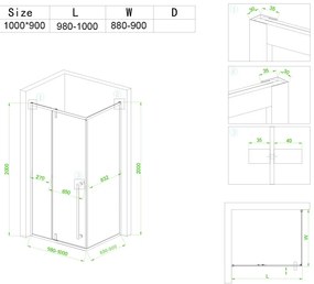 BPS-koupelny Obdélníkový sprchový kout HYD-OK16AS 100x90 černá/transparent - bez vaničky