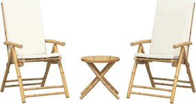 3dílný skládací bistro set s krémově bílými poduškami bambus 3208937