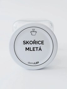Samolepka na kořenky SKOŘICE MLETÁ průhledná 5 cm tučné písmo