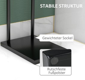 HOMCOM Dvouvrstvá volně stojící věšák na ručníky s 2 tyčemi a kovovým rámem v moderním L tvaru 35,5x20x78 cm Černá