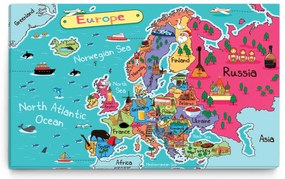 Malvis ® Dětský obraz Mapa Evropa Velikost: obdélník - 130x80 cm