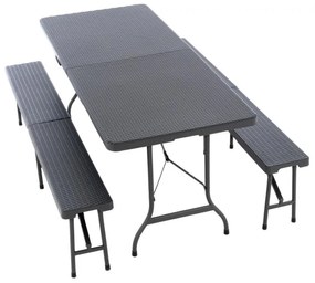 Garthen Zahradní set, 2 lavice a stůl v ratanovém designu - antracit