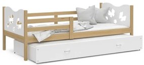 Dětská postel MAX P2 90x200cm s borovicovou konstrukcí v bílé barvě s motivem motýlků