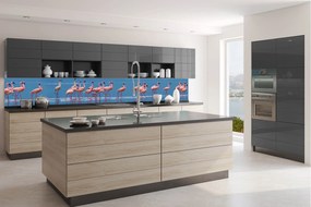 DIMEX | Fototapeta do kuchyně Plameňáci KI-350-307 | 350 x 60 cm | modrá, růžová