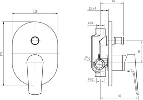 Aqualine Lotta LT742 podomítková sprchová baterie 2 výstupy chrom