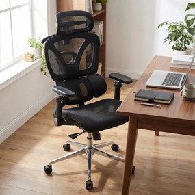 Kancelářská ergonomická židle PORTE II — síťovina, černá