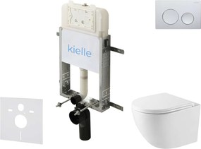 kielle Genesis New - Set předstěnové instalace, kompaktního klozetu Oudee, Vortex Rimless+, sedátka softclose a tlačítka Gemini New I, lesklý chrom 30528SZ38