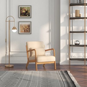 HOMCOM Lounge Křeslo Nordic Styl s Područky a Polštem, Rám z Gumového Dřeva pro Obývací Pokoj, Nosnost 120 kg, 61x78x76 cm, Béžové