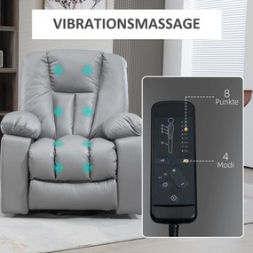 Elektrické TV křeslo HOMCOM, s 8 masážními body, s možností náklonu 135°, s pružinovým jádrem, dálkové ovládání, 94 cm x 96 cm x 106 cm, tmavě šedé| …